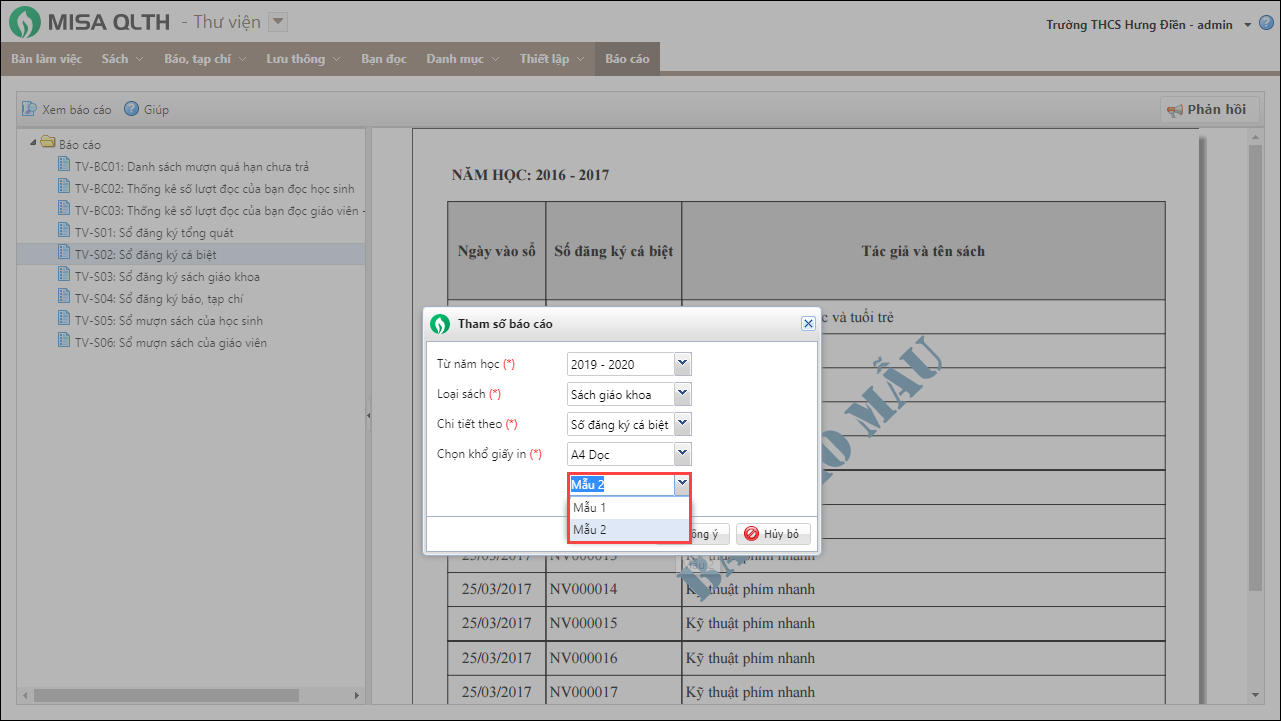 Sổ đăng ký cá biệt - MISA EMIS